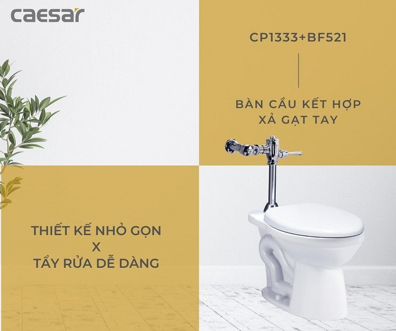 Bồn cầu đặt sàn nắp thường kèm van xả tay gạt Caesar CP1333+BF521A