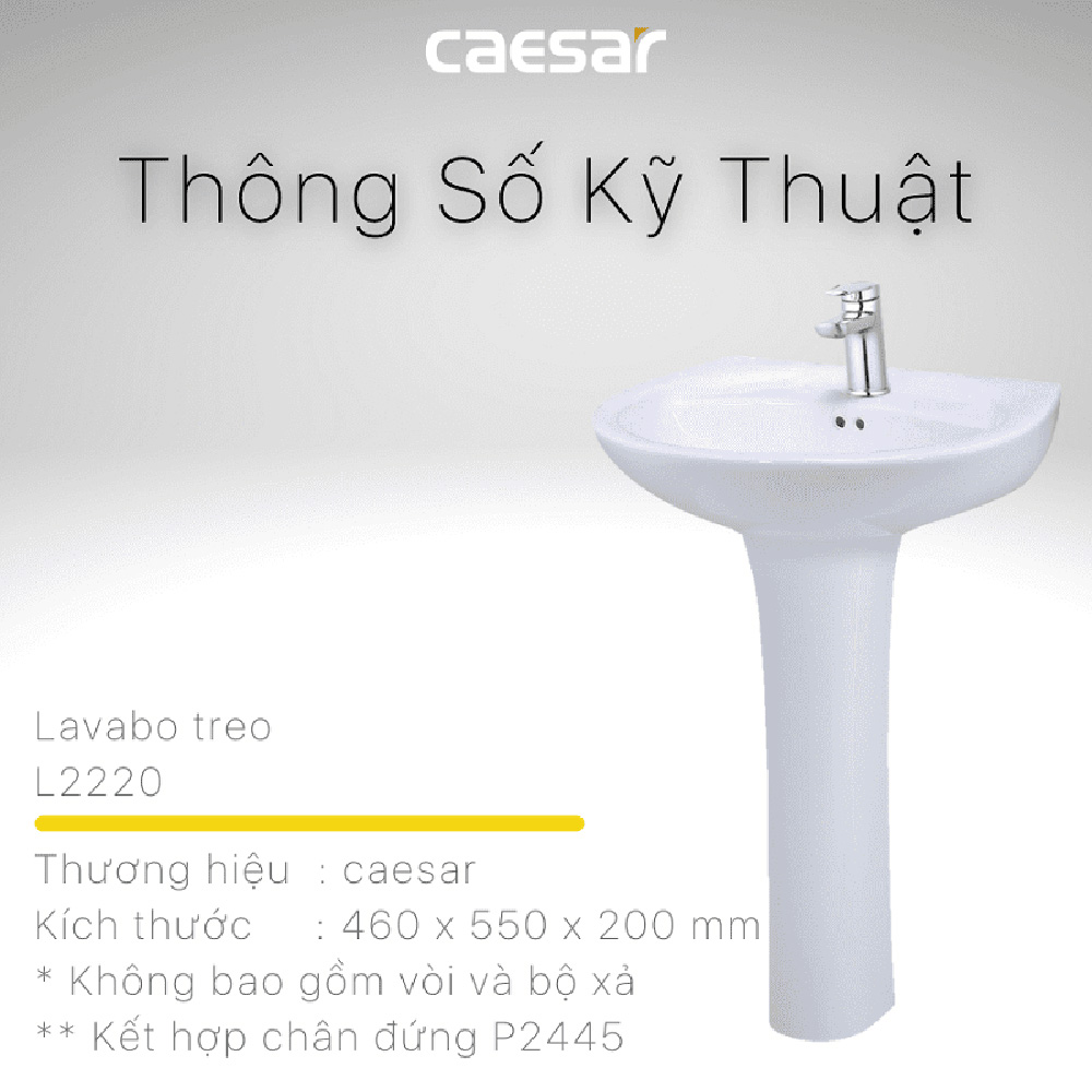 Chậu rửa lavabo treo tường chân dài Caesar L2220+P2445