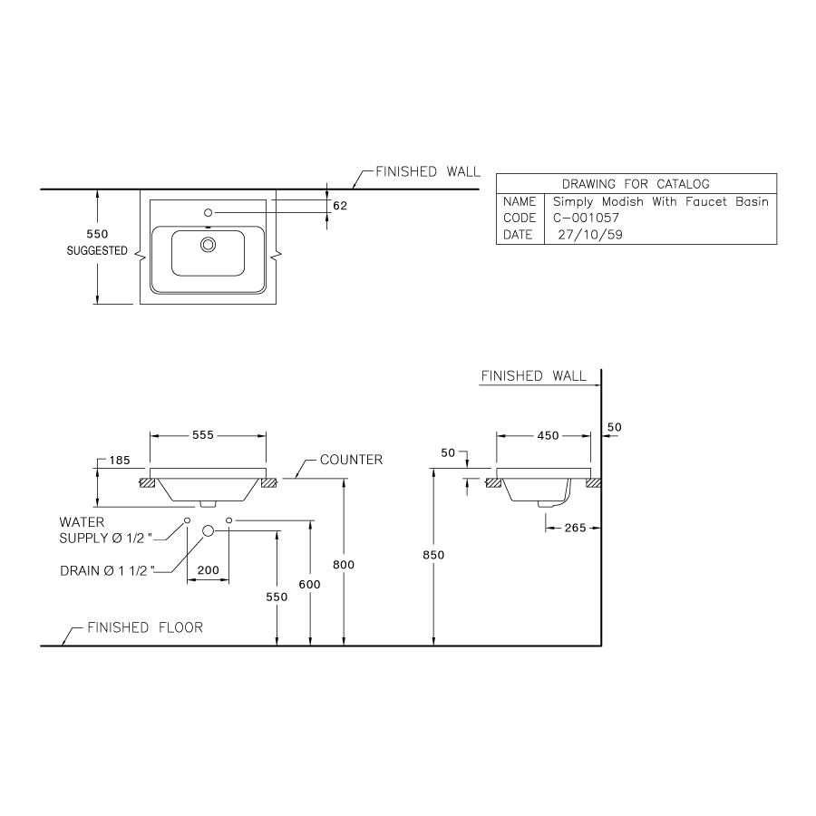 Chậu rửa lavabo COTTO C001057 đặt trên bàn Simply Modish