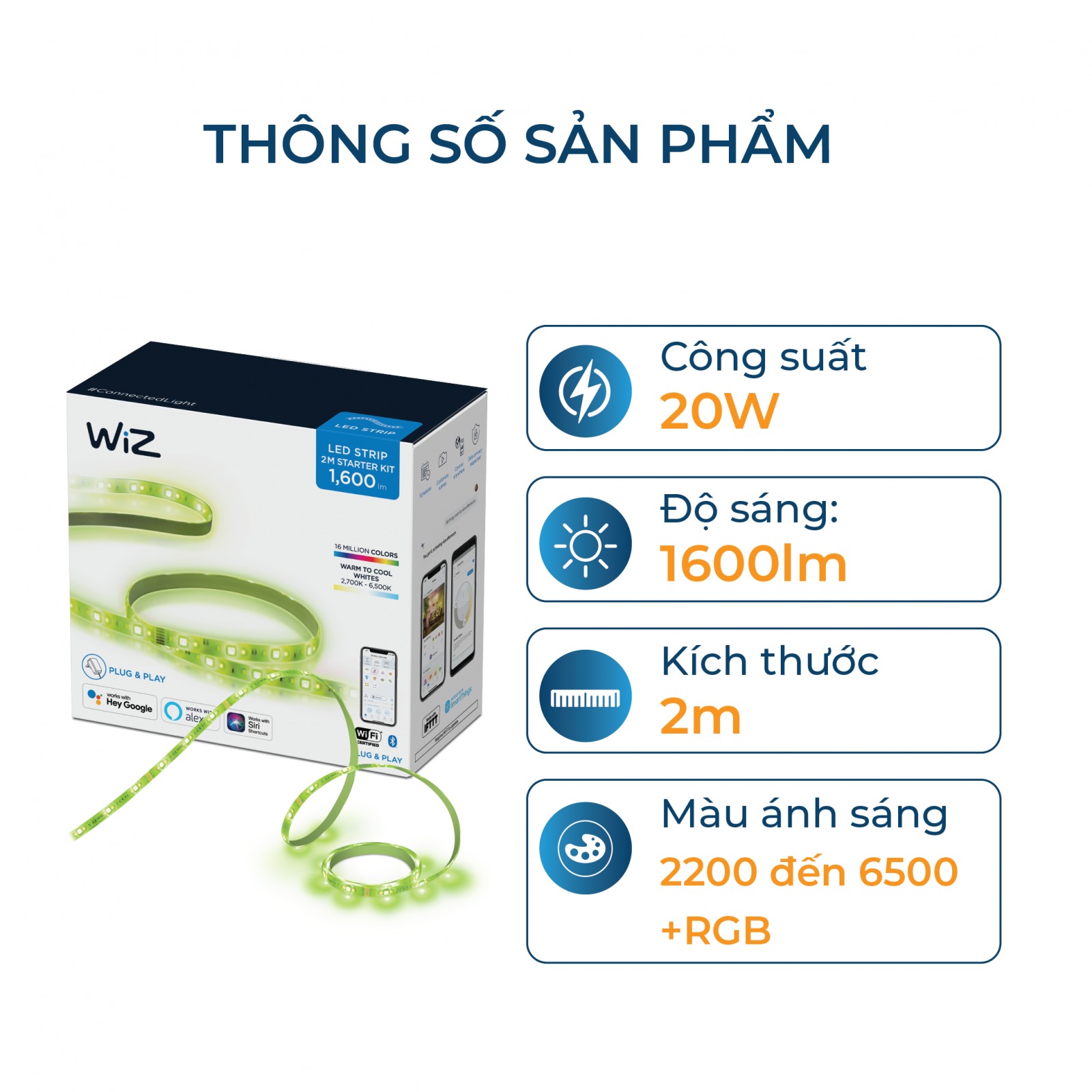 Đèn LED dây Philips WiZ LED Strip 2m Starter Kit (Kèm bộ nguồn) 929002526417