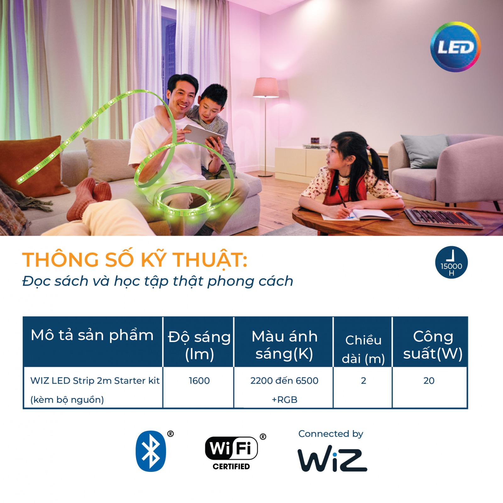 Đèn LED dây Philips WiZ LED Strip 2m Starter Kit (Kèm bộ nguồn) 929002526417