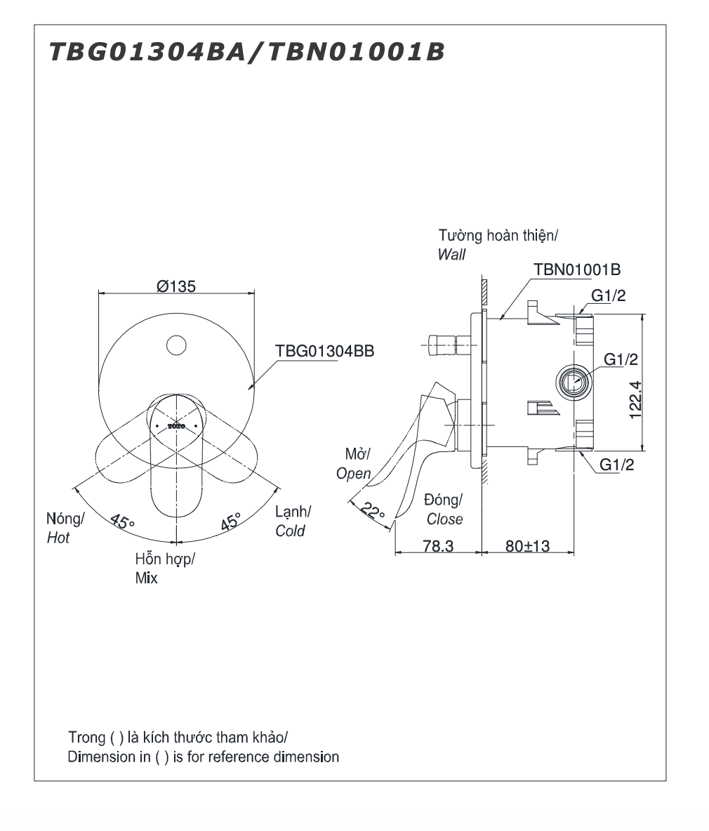 Bộ sen tắm âm tường TOTO Z series 3 đường nước TBW07004A