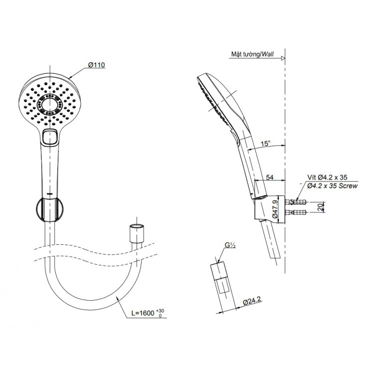 Bộ sen tắm âm tường TOTO Z series 3 đường nước TBW07004A