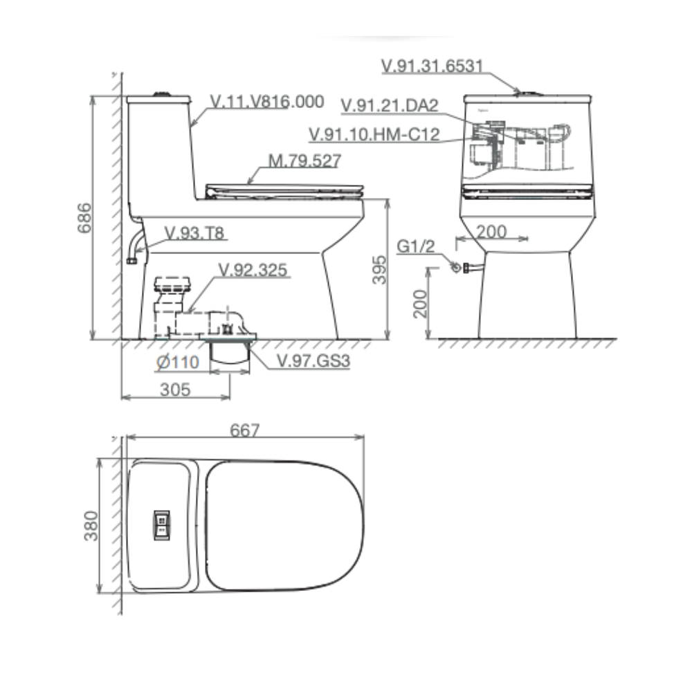 Bồn cầu một khối Viglacera V816 chính hãng cao cấp